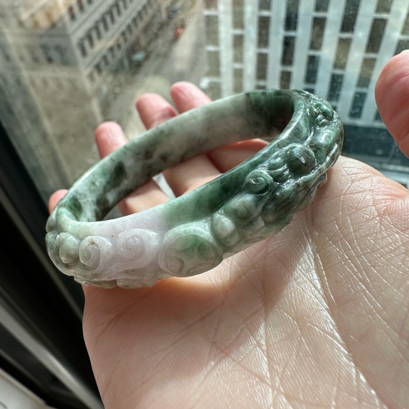 Accessories | Jadeite Jade Engraved Dragon Bangle Diameter 59 Mm | Poshmark